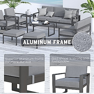 May in Color Aluminum Patio Furniture Sofa, Outdoor Modern Metal Contemporary 3-Seat Couch Chair with Cushion, Grey