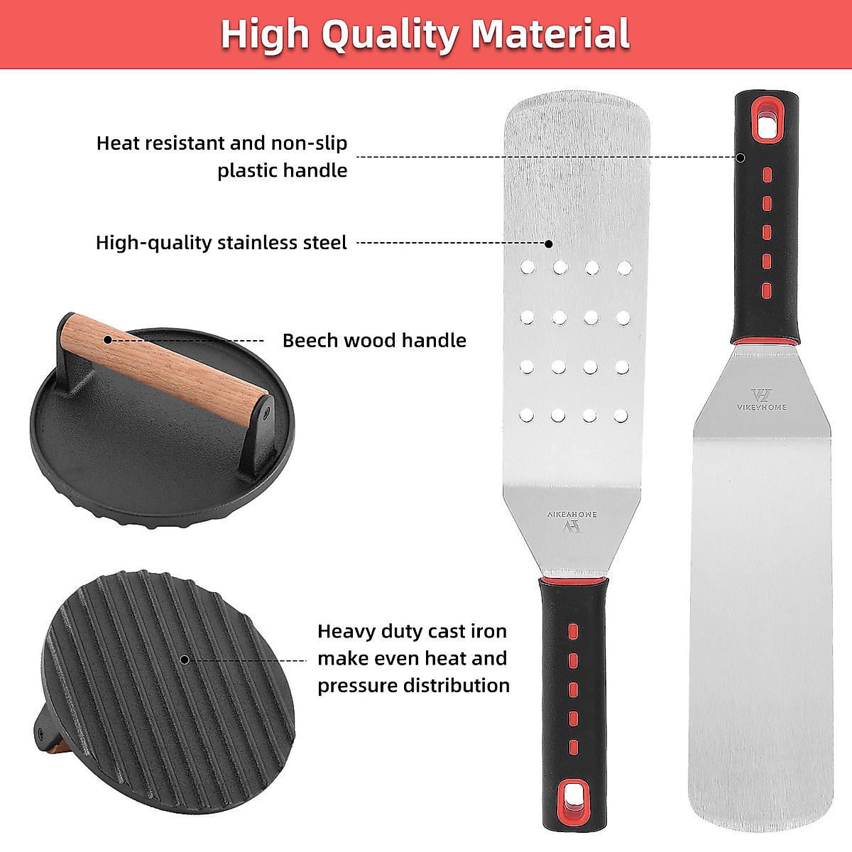 VIKEYHOME Griddle Accessories Kit, 28 Pcs Griddle Grill Tools Set, Professional Grill BBQ Spatula Set with Basting Cover, Spatula, Scraper, Bottle, Tongs, Egg Ring