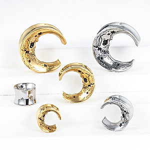 PUNKYOUTH 2PCS Moon Ear Gauges Ear Plugs and Tunnels Gauge for Ears Expander Piercing Gauge 10mm-25mm(00g-1")