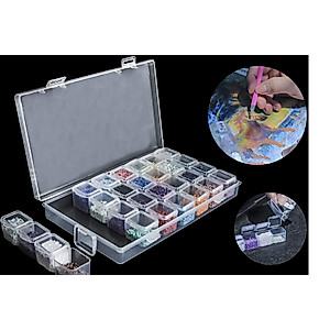 64 Grids Diamond Painting Drill Storage Container, Beads Organizer Storage Case with 28 grids plastic box and Label (64 Slots)