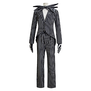 Jack Skeleton Skellington Costume With Bowtie Skeleton Nightmare Suit Before Christmas Halloween Cosplay for Adult Men Women (man, XS)