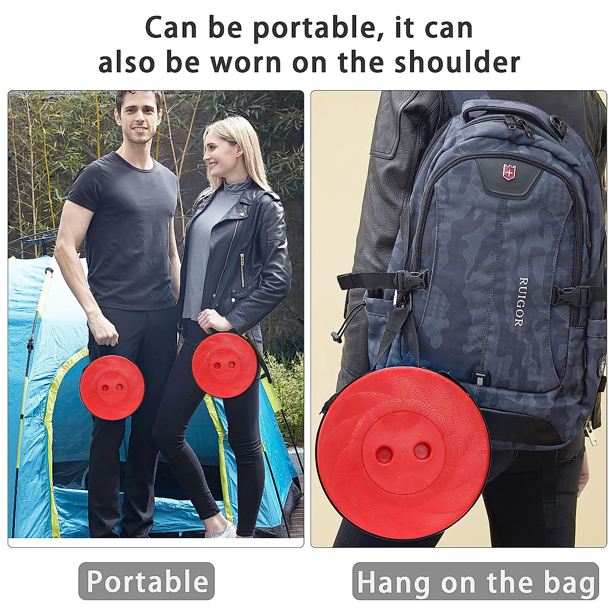 ALEVMOOM Upgraded Telescoping Stool Collapsible Stool with Seat Cushion & Bag, Retractable Folding Camping Stool for Adults Max Load 500lb More Sturdy Lightweight for Fishing Hiking Gardening (red)