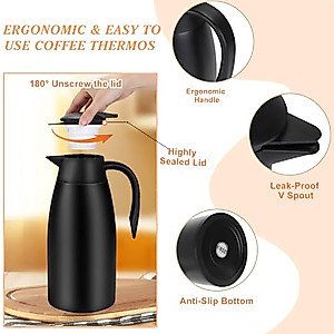 68Oz Stainless Steel Thermal Coffee Carafe with Lid Double Walled Vacuum Thermos Flask Insulated Coffee Carafe for Keeping Hot Water Tea Beverage Dispenser - For 12 Hours Hot / 24 Hours Cold
