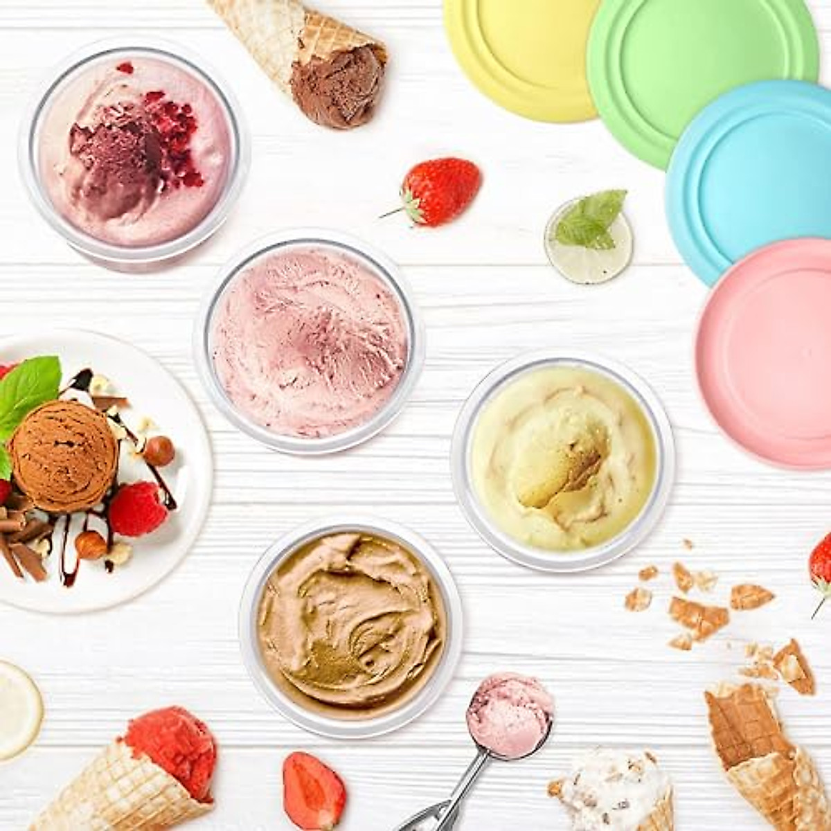 Creami Pint Containers, for Ninja Creami Containers 4 Pack,16 OZ Ice Cream Pint Cooler Airtight,Reusable for NC301 NC300 NC299AM Series Ice Cream Maker