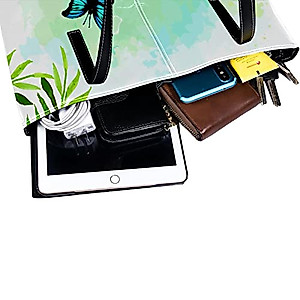 DEYYA Women's Leather Purse and Handbag, Large Capacity Top Handle Satchel Purses Shoulder Bag Butterflies Green