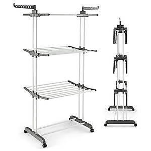 GizmoSynth 【US Warehouse】 Clothes Drying Rack, 66.14" Oversized 4-Tier Foldable Stainless Steel Drying Rack Clothing,Clothes Drying Rack Outdoor for Drying Clothes, Bed Covers, Shoes, Sofa Covers