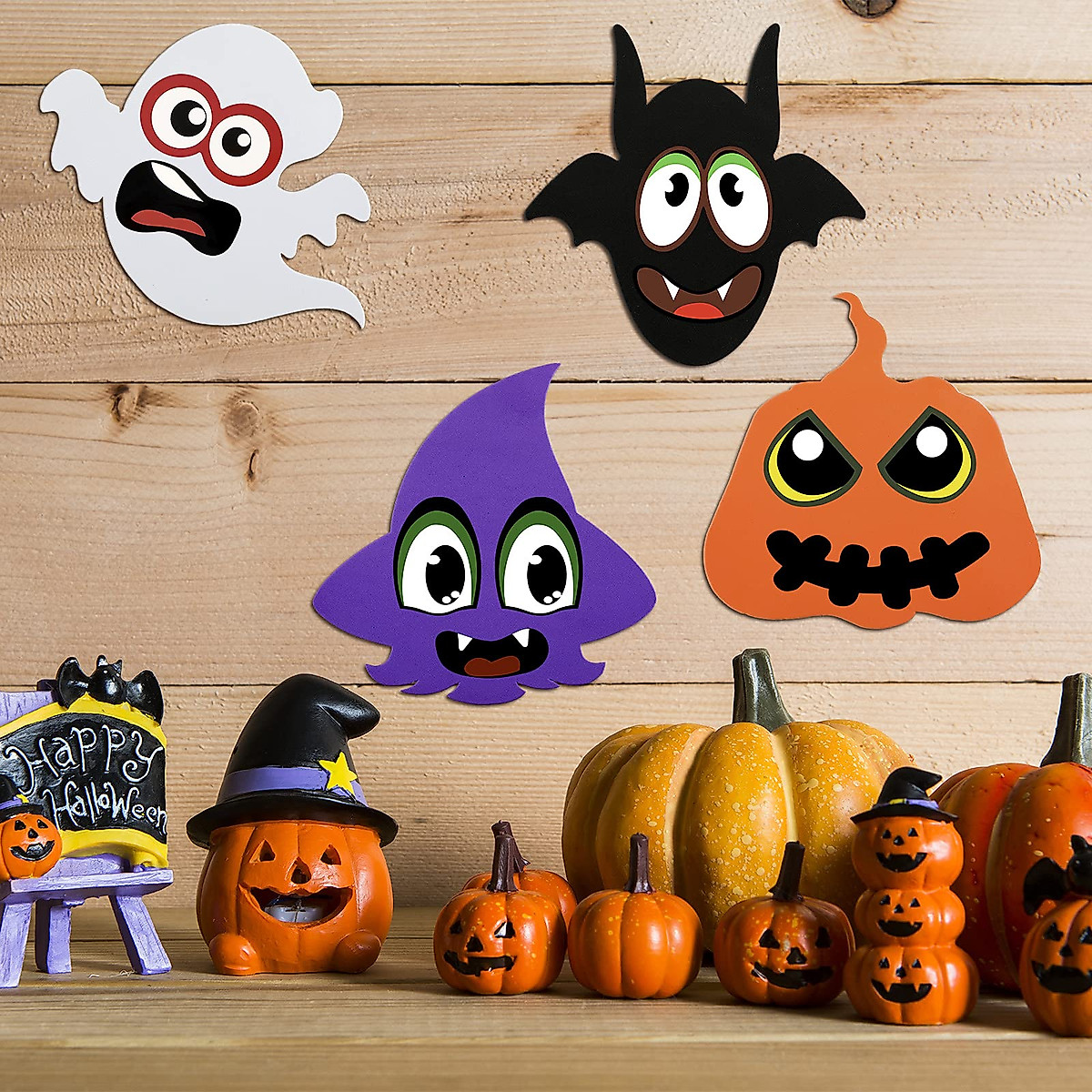 16 Pieces Halloween Foam Craft Kit Halloween Arts Foam Large Pumpkin Foam DIY Pumpkin Decorating and 4 Pieces Halloween Craft Stickers Funny Pumpkin Sticker for Halloween Game Party Favor Decoration