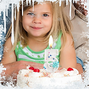 White Frozen Snow Themed Birthday Candles,White Snow Snowflake Number 4th Birthday Candle for Party Supplies,Winter Frozen Birthday Party Number 4 Cake Topper Decorations