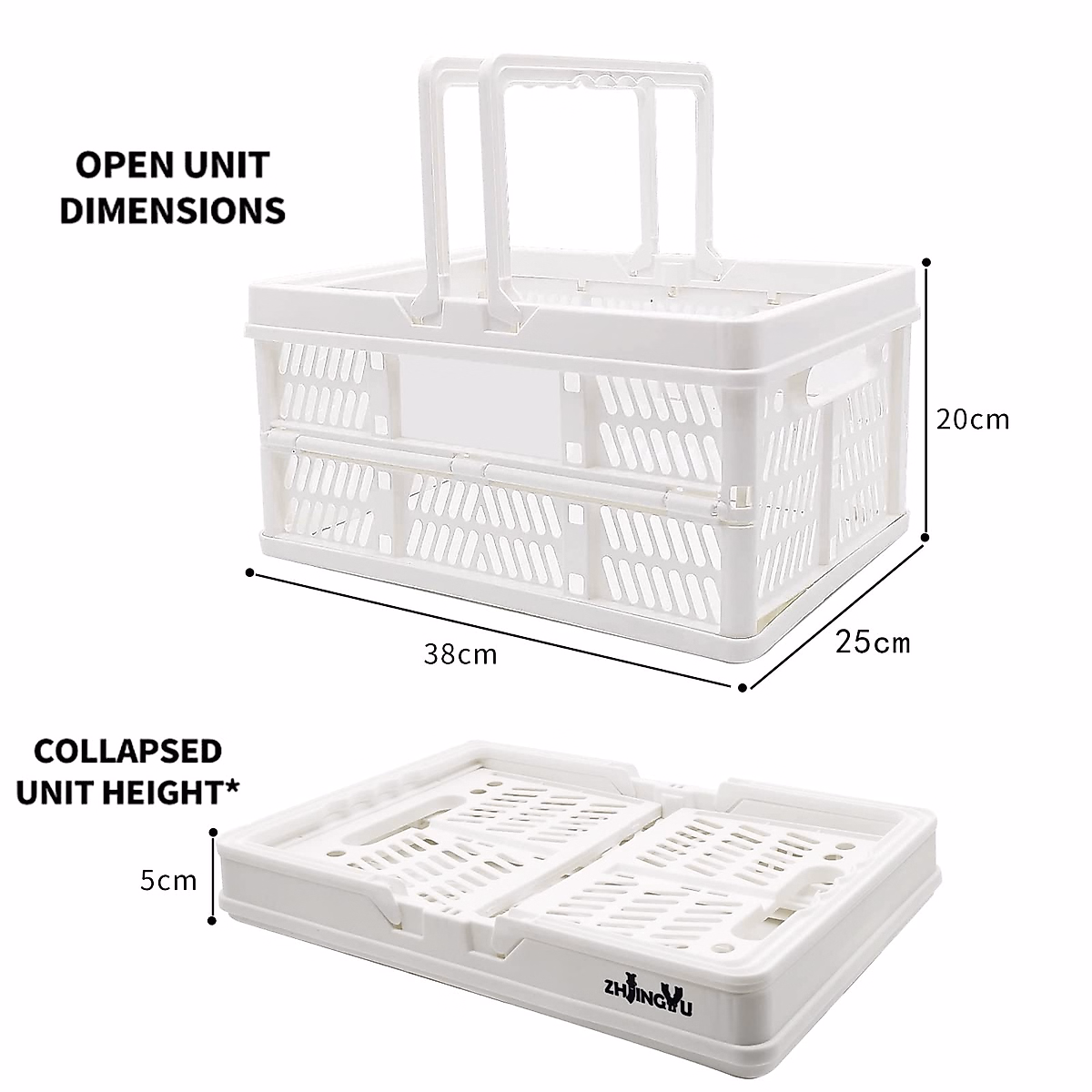 ZHJINGYU crates for storage,plastic baskets for organizing,Plastic Storage Crate,Foldable Milk crate with Handles,collapsible storage crate,car basket,for Kitchen,Bathroom,Medicine