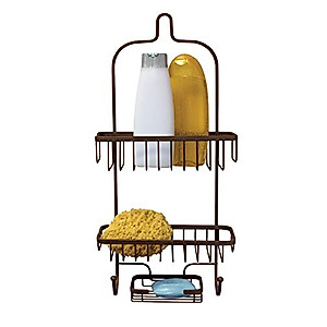 Home Basics Bronze Heavyweight 2-Tier Shower Caddy | Over the Shower head with Rubber Collar | Maximize Storage | 2 Shelves | 2 Hooks