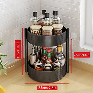 YunNasi Spinning Spice Rack Lazy Susan Rotating Spice Rack Carbon Steel Turntable Condiment Holder Detachable for Pantry Cabinet Cupboard (2 Tiers)