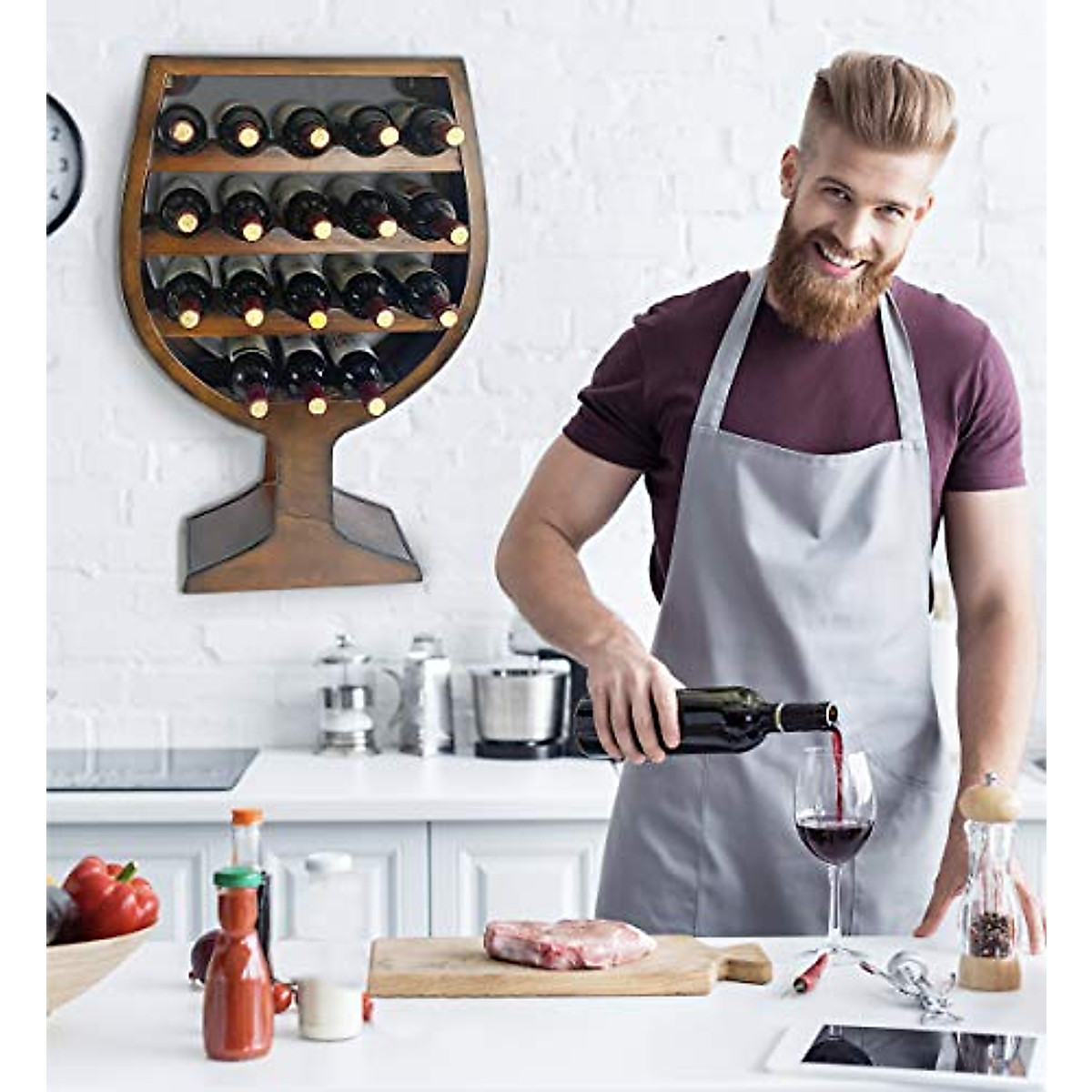 CoTa Global Wine Glass Shaped Wall Mounted Wine Rack - 18 Bottles Freestanding Wooden Wine Holder, Hanging Bottle Rack or Floor Stand, Rustic Wine Storage Shelf Organizer for Wine Bar & Home Décor