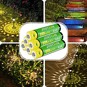 JINTION Ni-mh AAA 600mAh Battery 1.2V Triple A Rechargeable Batteries for Solar Outdoor Garden Lights, String Light, Pathway Lamp, Toys, 8 Pack