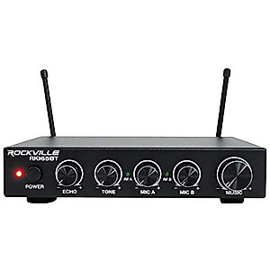 Rockville RKI65BT Dual UHF Wireless Microphones+Bluetooth Karaoke Mic Interface, Black