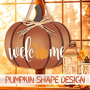 Tradder Fall Welcome Sign Thanksgiving Fall Pumpkin Sign with Bow Fall Wall Hanging Sign Rustic Wood Door Sign Double Sided Printing Pumpkin Farmhouse Door Hanger for Home Decoration (Rustic Style)