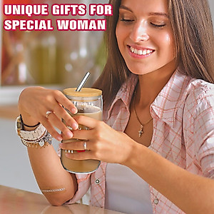 Yetene 2 Pcs Mother's Day Gifts 16 oz Coffee Glass Cup and Mom Keychain for Mama Coffee Mug with Straw and Lid Mom Birthday Gifts from Daughter Son