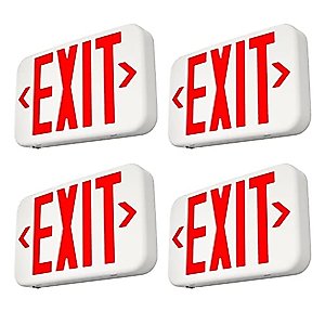 FREELICHT Red LED Exit Sign with Battery Backup，Exit Sign for Business，Easy to Install，UL Certified，AC 120/277V，Pack of 4
