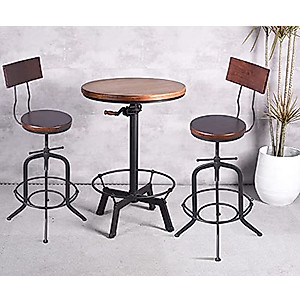 Topower Industrial Pub Table 23.65" Round Wood Top Adjustable Height 33.5"-39.4" with Handle Black Bar Table