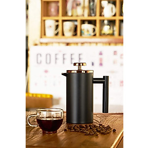 Miuly Black Coffee Press, Stainless Steel French Press Coffee Maker, Double Wall Insulated French Press 350ml/12oz with 2 Filter Mesh Small Coffee Pot(12oz, Black)