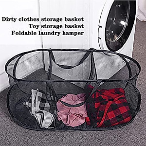 3 Compartment Foldable Pop-up Laundry Hamper, Reinforced Handle Large Sortable Mesh Laundry Basket, Suitable for Laundry Room Dormitory Children's Room Travel Storage