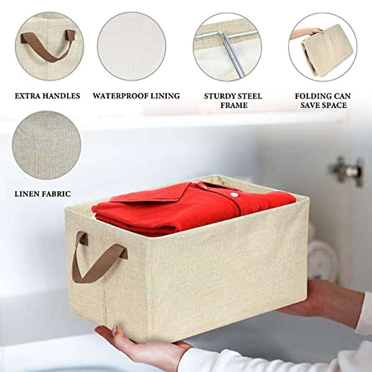 Tasmegol Clothes Steel Frame Storage Drawer Organizer Bins Foldable Closet Underwear Dresser Wardrobe Linen Fabric Cloth Box for Clothing Sock Bra Folded Pants Shirt（3 Sets Beige）