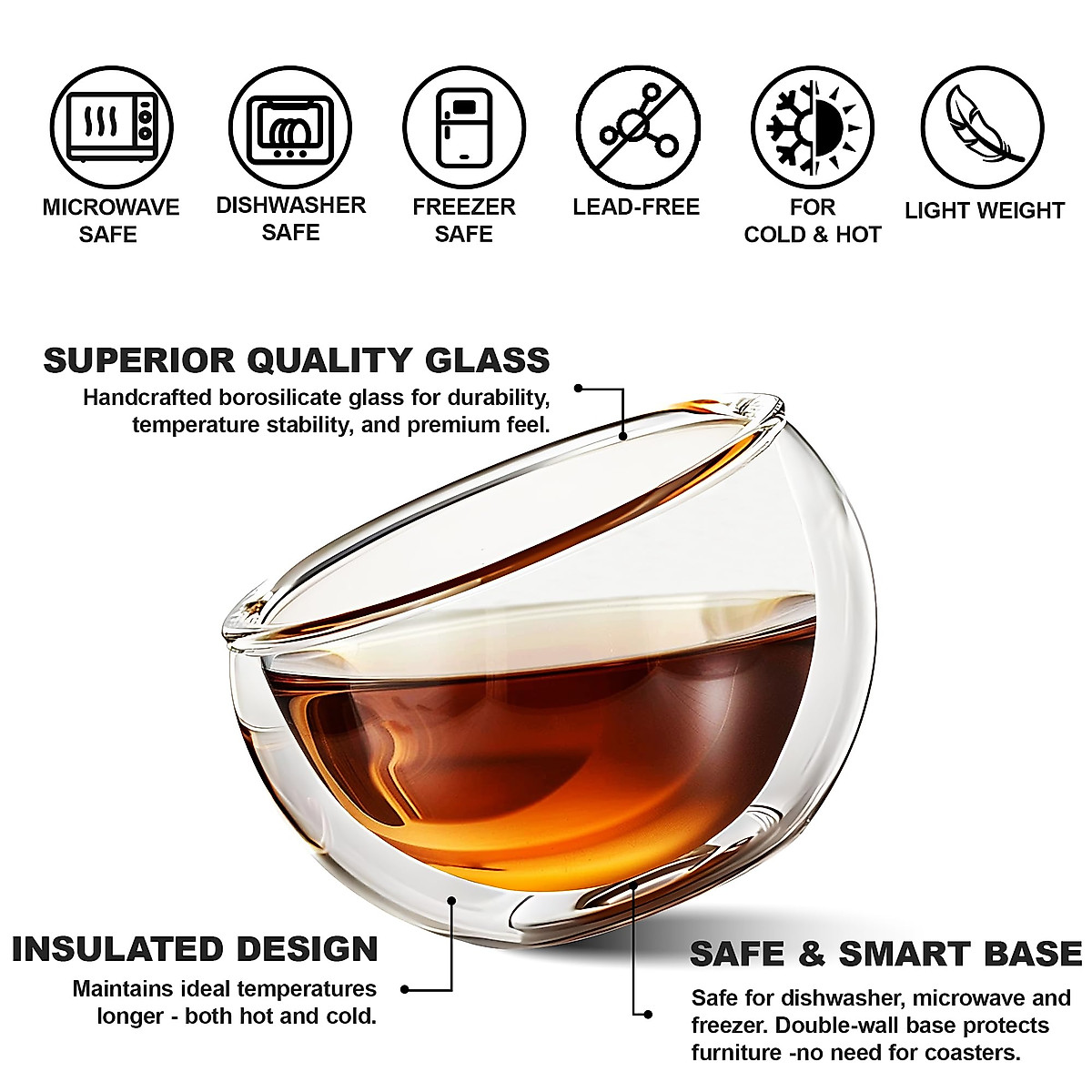 YMMIND 4 Pack Double Walled Glass Teacups Insulated Glasses - (4oz / 120ml) Heatproof Borosilicate Tea Cup, Mini Espresso Cups Gift Box