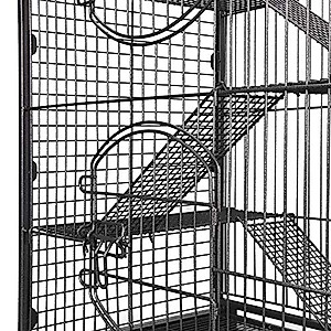 SUPER DEAL 37.2 Inches Metal Ferret Cage Chinchilla 4 Tiers Small Animal Cage with 3 Ladders/ 2 Front Doors/Food Bowl/Water Bottle/Slide Out Trays/Swivel Casters,Black