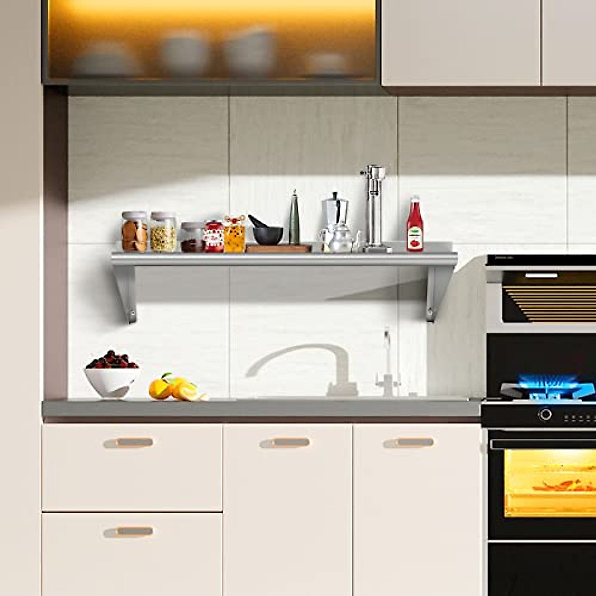 HOCCOT Wall Stainless Steel Shelf 12 x 36”, Heavy Duty 270 lb Metal Shelf, Commercial Wall Mounted Food Service Storage Rack Shelves for Kitchen, Restaurant, Food Truck, Garage, Laundry Room