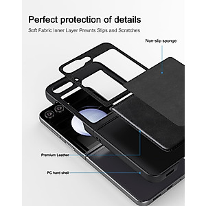 Foluu for Samsung Galaxy Z Flip 5 5G Case, Galaxy Z Flip 5 Leather Case, PU Leather + Hard PC Shell Ultra Thin Slim Durable Protective Phone Case Cover for Samsung Galaxy Z Flip5 5G 2023 (Black)