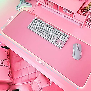 JMIYAV Pink RGB Gaming Mouse Pad 31.5x12 Inch PC XL Large Extended Glowing Led Light Up Desk Pad Non-Slip Rubber Base Computer Mouse Pad Cute Mousepad Mat 31.5x12 Inch Upgrade