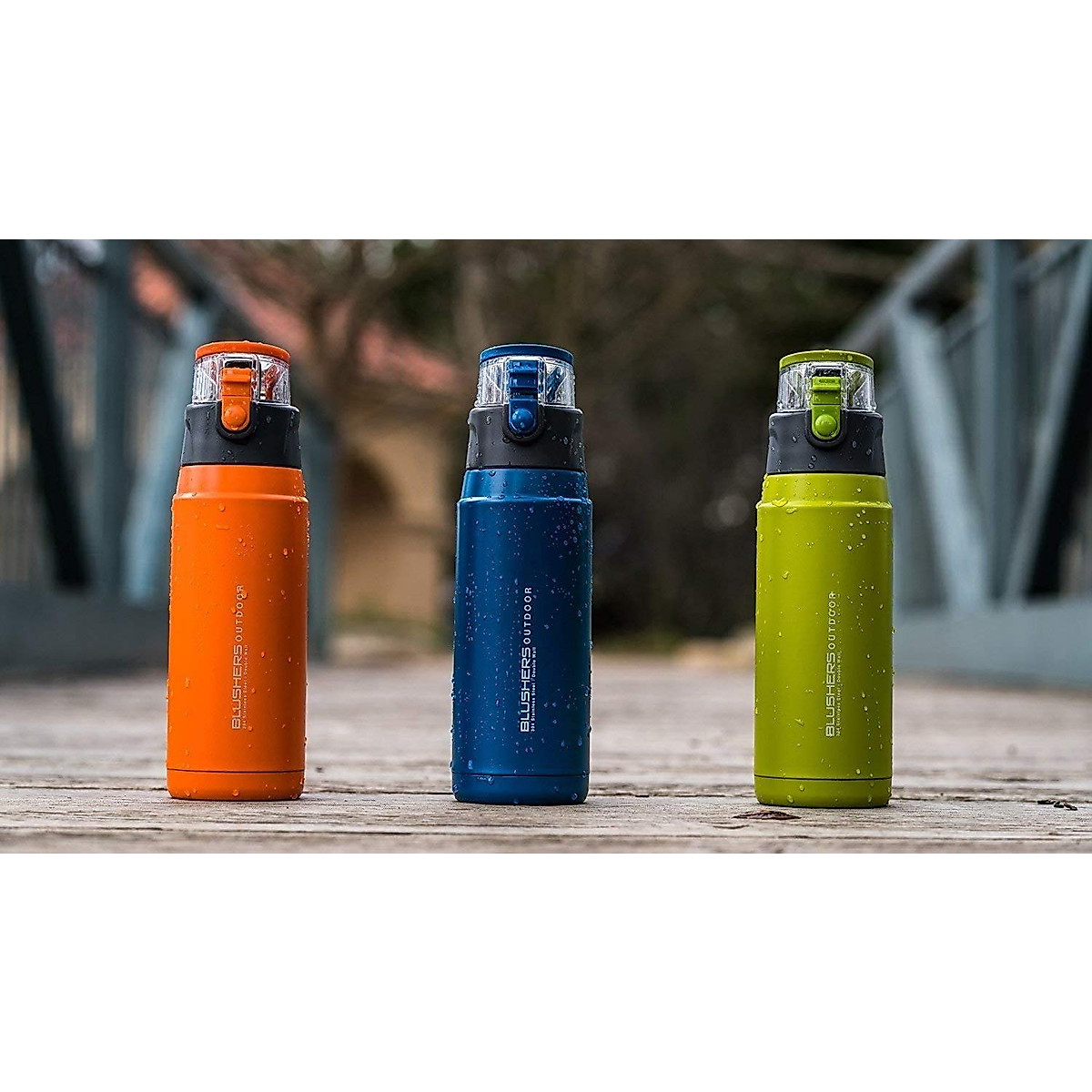 Blushers 650ml (22oz) Double Wall Vacuum Insulated 304 Stainless Steel To Go Travel Mug, One Touch Lock Lid Thermos Water Bottle (Orange - 3 Piece Set)