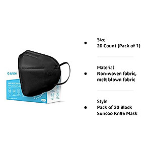 SUNCOO Protective KN95 Face Mask - 20 Pack, 5 Layers Cup Dust Filter Cover Against PM2.5 Dust, Smoke and Haze-Proof, Designed for Men, Women, Essential Workers - Black