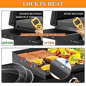 Grisun Wind Guards for Blackstone 22 inch Griddle, Powder Coated Steel Magnetic Wind Shields for Holding Heat, Grill Accessories for Blackstone, Compatiable with Side Shelf, Rear Grease Cup and Hood