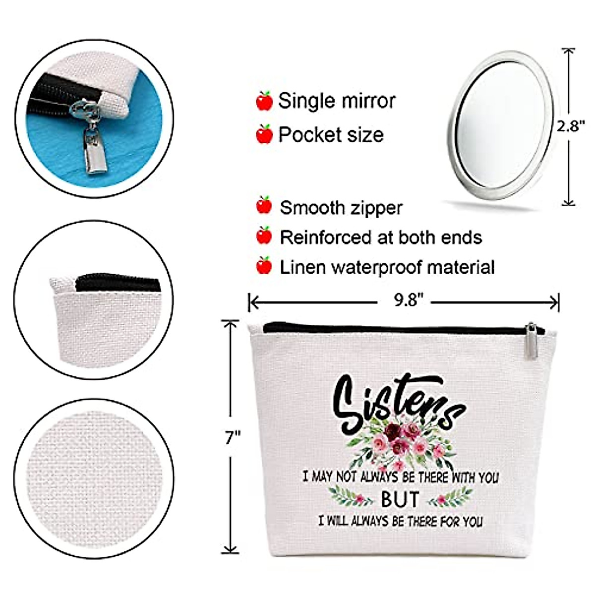 GevGuxLuo Sister Gifts from Sisters -Sister Birthday Gifts -Christmas Gift for Sister In Law Big/Little Sister -Sisters Makeup Bag Gift -I Will Always Be There for You