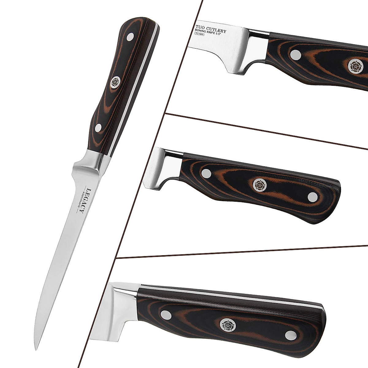 TUO Boning Knife - Flexible Fillet Knife 5.5 inch Small Kitchen Knife for Meat Poultry - German Stainless Steel Fishing Knife - G10 Ergonomic Handle with Gift Box - Legacy Series