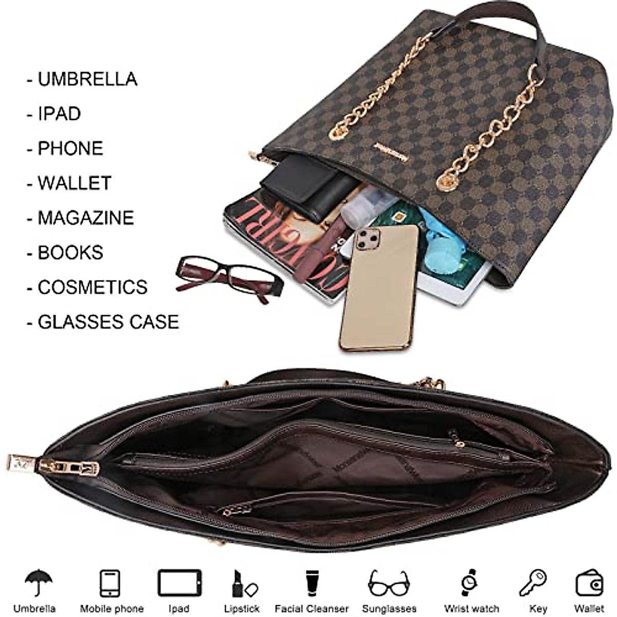 Montana West Large Tote Bag with Zipper Leather Purses and Handbags for Women Top Handle Shoulder Satchel Handbags Fashion Ladies Designer Handbags with Pockets Women Leather Hobo Handbags MWC-039CF