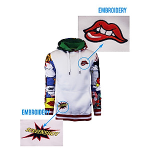 SCREENSHOT-H11062 Mens Urban Hip Hop Premium Fleece Hoodie - Pullover Streetwear Pop Art Patch & Print Fashion Hooded Sweatshirt-White-Small