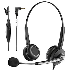 Wantek Phone Headset for Office,2.5mm Headset for Call Center,Compatible with Cisco IP 7985,Polycom IP320,Grandstream GXP-2010,Panasonic KX-NT136,Gigaset C610,Dual