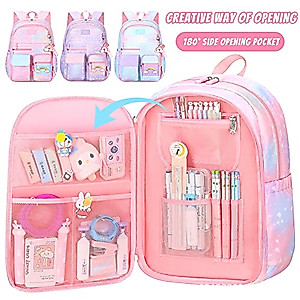 Muizary Rainbow Backpack for Girls with Cute Hanging decorations Student 18 IN Laptop Backpacks Teenager BookBag - Gradient Blue