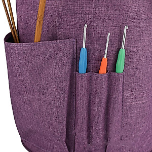 Yarn Crochet Print Tote Bag, Portable DIY Tool Knitting Tote Bag Bucket, Round Crochet and Knitting Bag for Crochet Hooks,Yarn, Knitting Needles Accessories Storage (B)