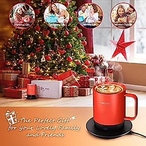 VSITOO Temperature Control Smart Mug with Lid, Coffee Mug Warmer with Mug for Desk Home Office, App Controlled Heated Coffee Cup, Self Heating Coffee Mug 14 oz, Electric Mug - Improved Design (Red)