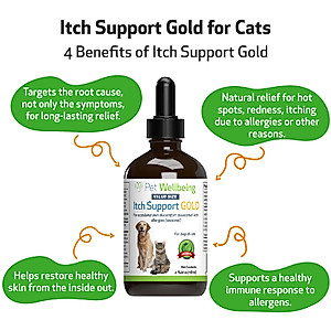 Pet Wellbeing Itch Support Gold for Dogs - Occasional Itching, Scratching, and Hot Spots, Environmental and Seasonal Allergies - Veterinarian-Formulated Herbal Supplement 4 oz (118 ml)