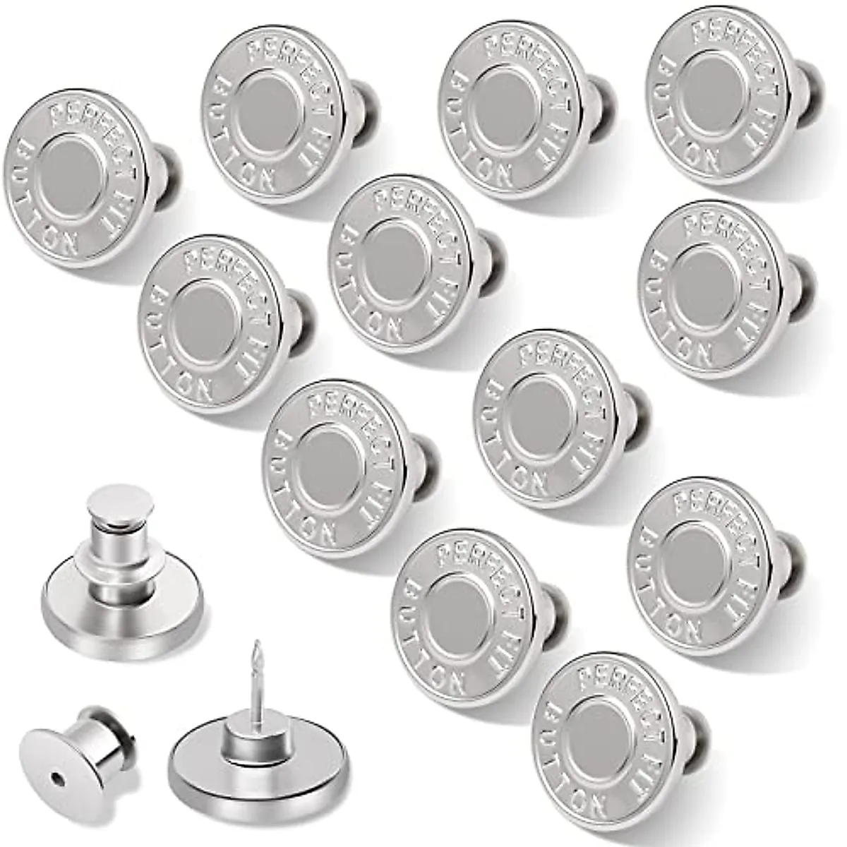 12 Sets Jean Buttons Pins for Jeans, No Sew Jean Buttons for Loose Jeans Pants Button Tightener, Ceryvop Adjustable Buttons for Jeans Too Big Snap Tack Jeans Button Replacement