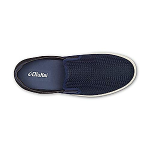 OLUKAI Lae'ahi Men's Slip On Sneakers, Lightweight Barefoot Feel & Breathable Mesh, Water Resistant Heel & Wet Grip Rubber Soles, Removable Gel Insert, Blue Depth/Blue Depth, 9.5
