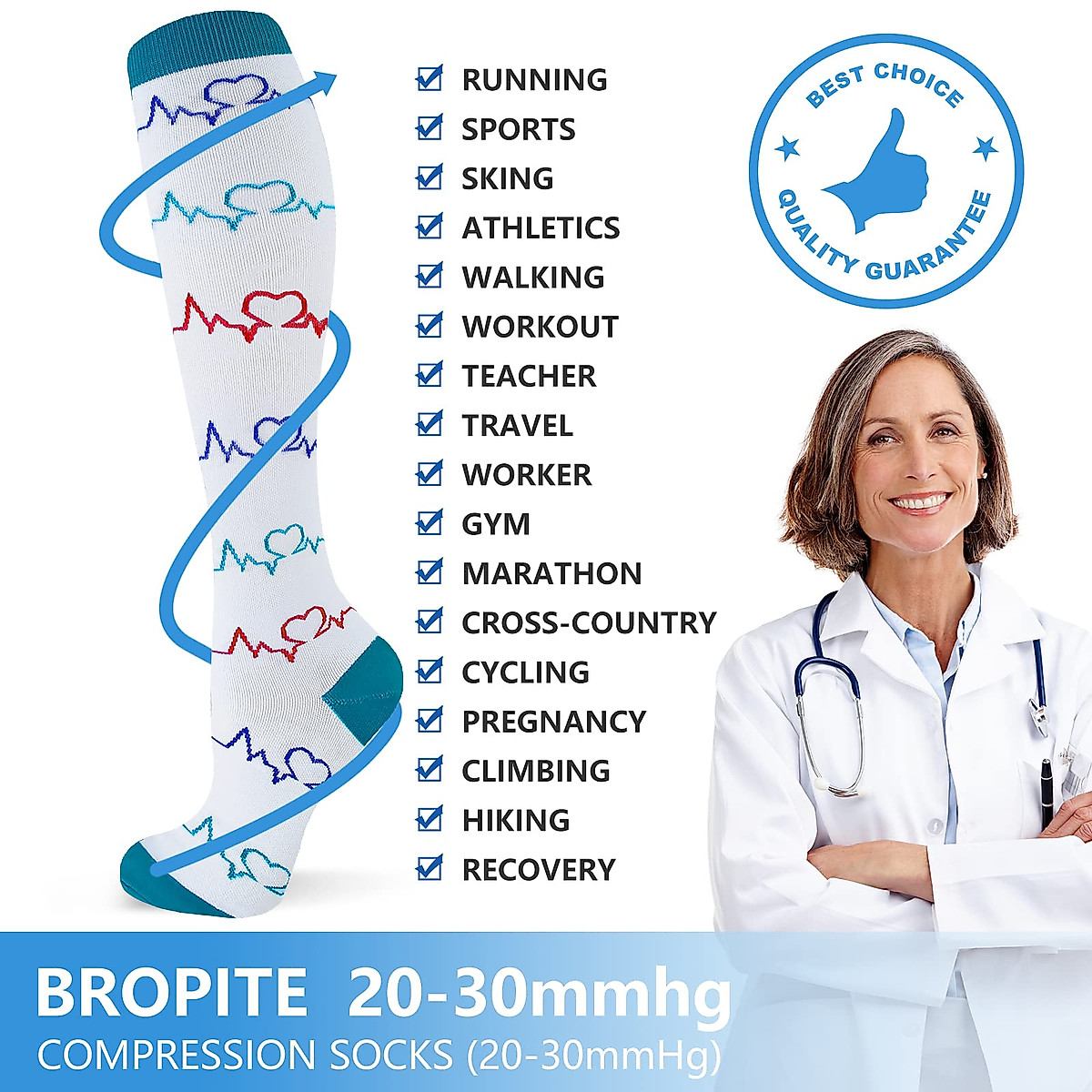 bropite Halloween Compression Socks for Women & Men-6 Pairs 20-30mmhg Support Running Nurse Travel Compression Socks