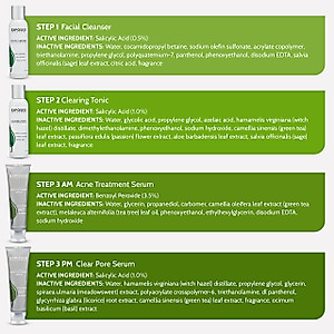 Exposed Skin Care Basic Acne Treatment Kit - Includes Salicylic Acid Face Wash, Clearing Tonic, Acne Treatment Serum with Benzoyl Peroxide, Clear Pore Serum - Acne Set Solution for All Skin Types