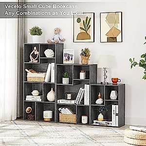 VECELO 31 Inch High Modern Bookcase, 3 Tier Bookshelves, 5 Cube Storage Organizer with Anti-tip Kit, Different Height Open Storage Fits Most Books, Easy to Install, Grey