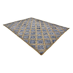 Unique Loom Braided Jute Collection Classic Quality Made Natural Hand Woven with Geometric Design Area Rug (9' 0 x 12' 0 Rectangular, Blue/ Natural)