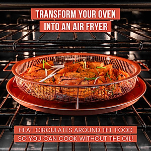 Chef Pomodoro Copper Crisper Tray, Air Fryer Tray for Oven, Deluxe Air Fry in Your Oven, 2-Piece Set, Air Fryer Baking Pan, Air Fryer Basket for Oven (Round- Large)
