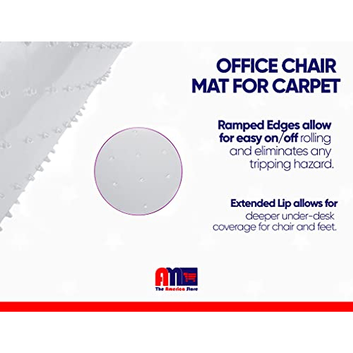 AM The America Store Chair Mat for Carpet - Computer Desk Mat for Carpeted Floors - Easy Glide Rolling Plastic Mat for Office Chair on Carpet for Work, Home, Gaming with Extended Lip (36” x 48”)